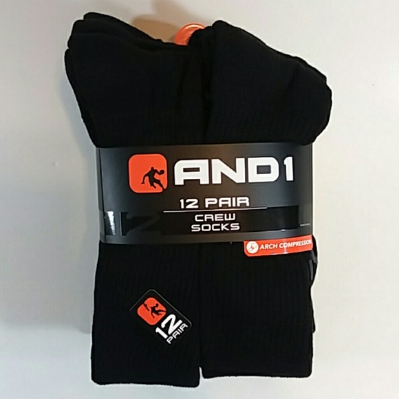 And1 | Underwear & Socks | 2 Pairs And1 Mens Black Crew Socks Size 6125 ...